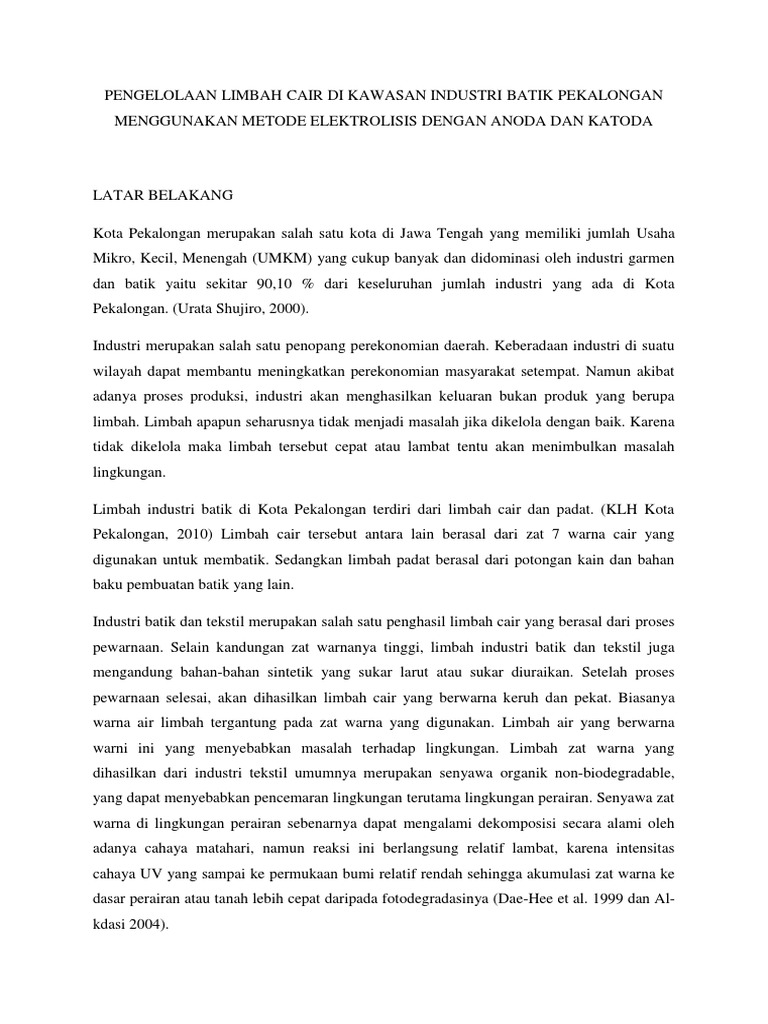 Pengelolaan Limbah Cair Di Kawasan Industri Batik Menggunakan Metode ...