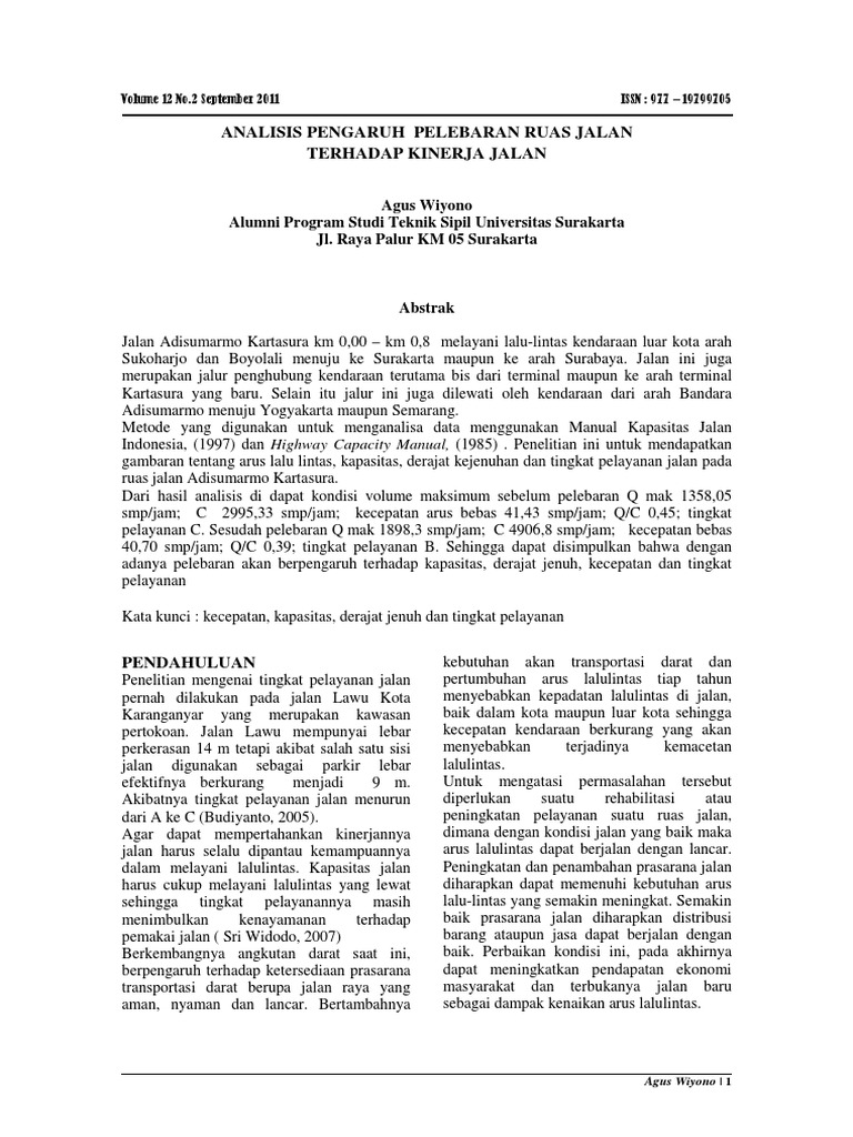 Agus Wiyono Analisis Pengaruh Pelebaran Ruas Jalan.1 | PDF