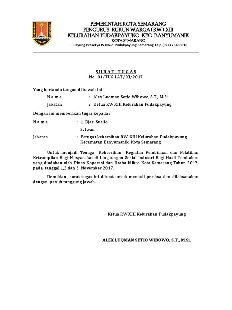 Surat Tugas Kebersihan | PDF