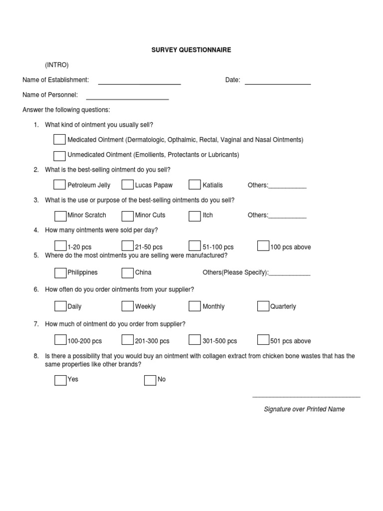 Survey Questionnaire Sample | PDF