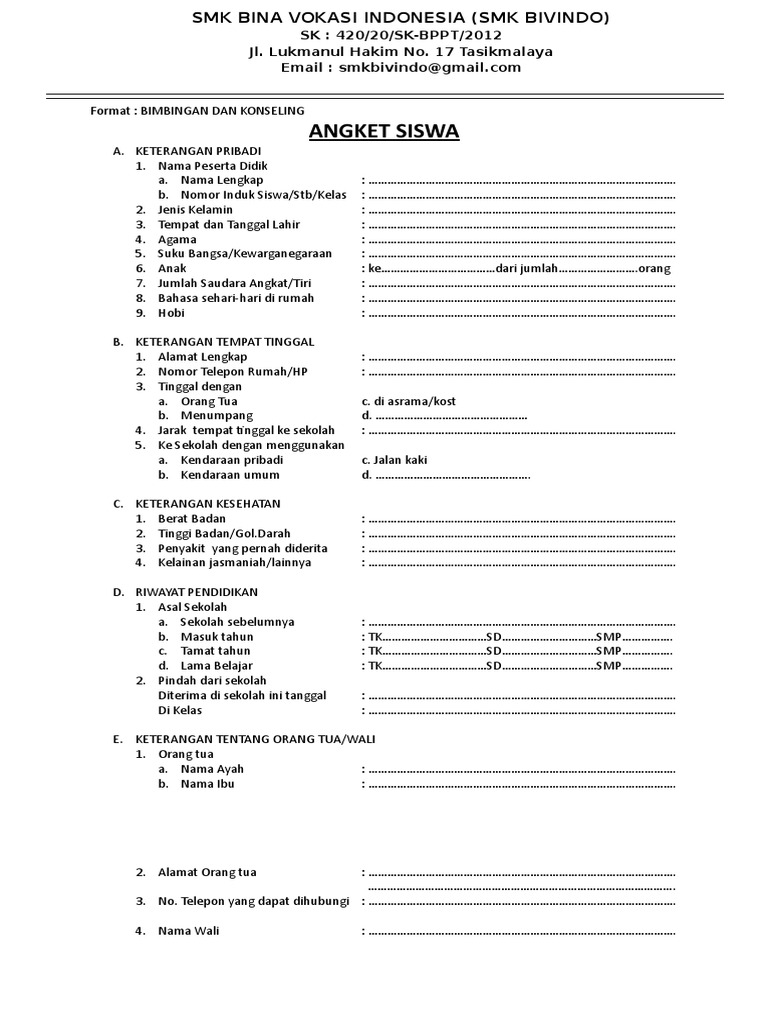 Format Angket Siswa BK | PDF