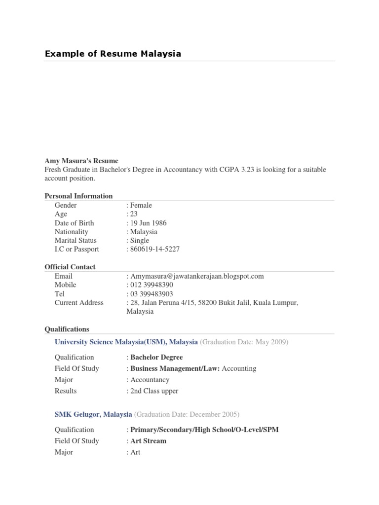 Example of Resume Malaysia | PDF | Payroll | Accounts Payable