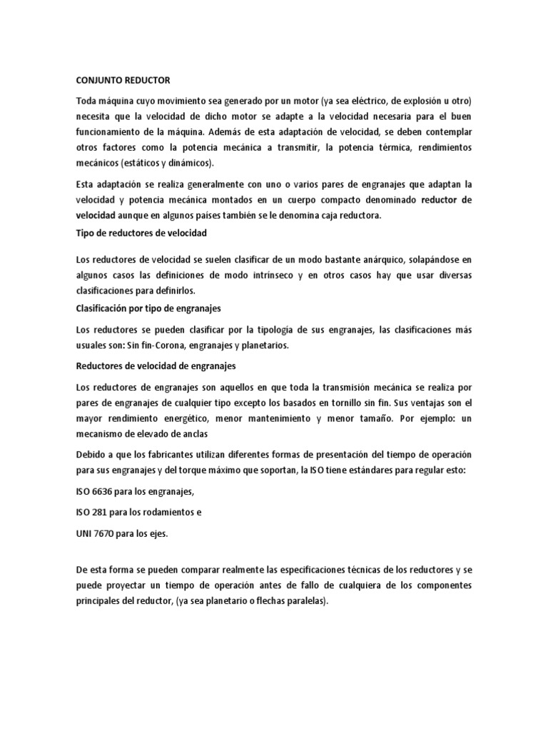 Conjunto Reductor | PDF | Engranaje | Eje