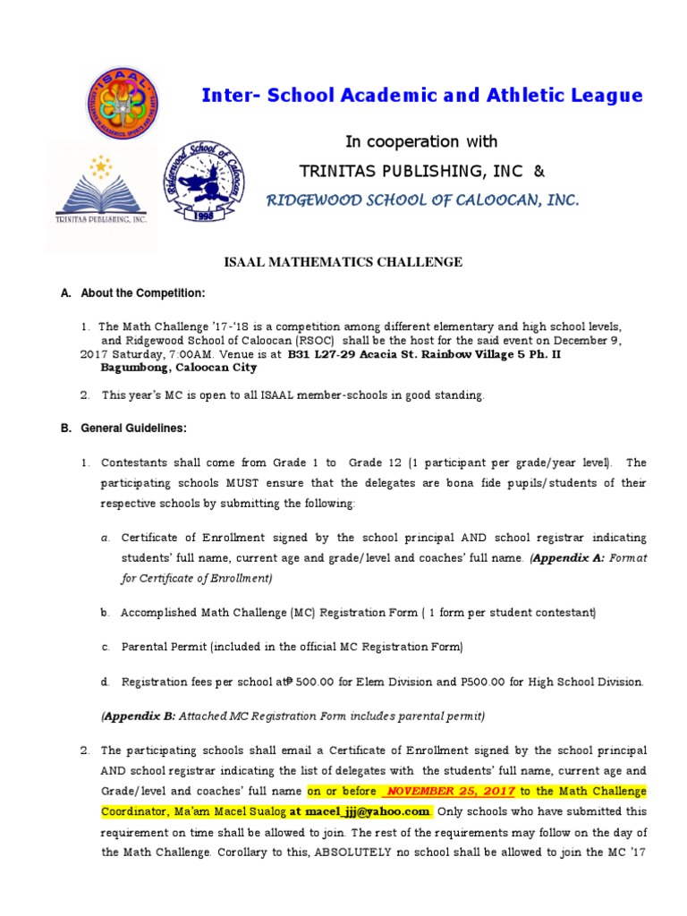 2017 Math Challenge Guidelines | PDF | Question
