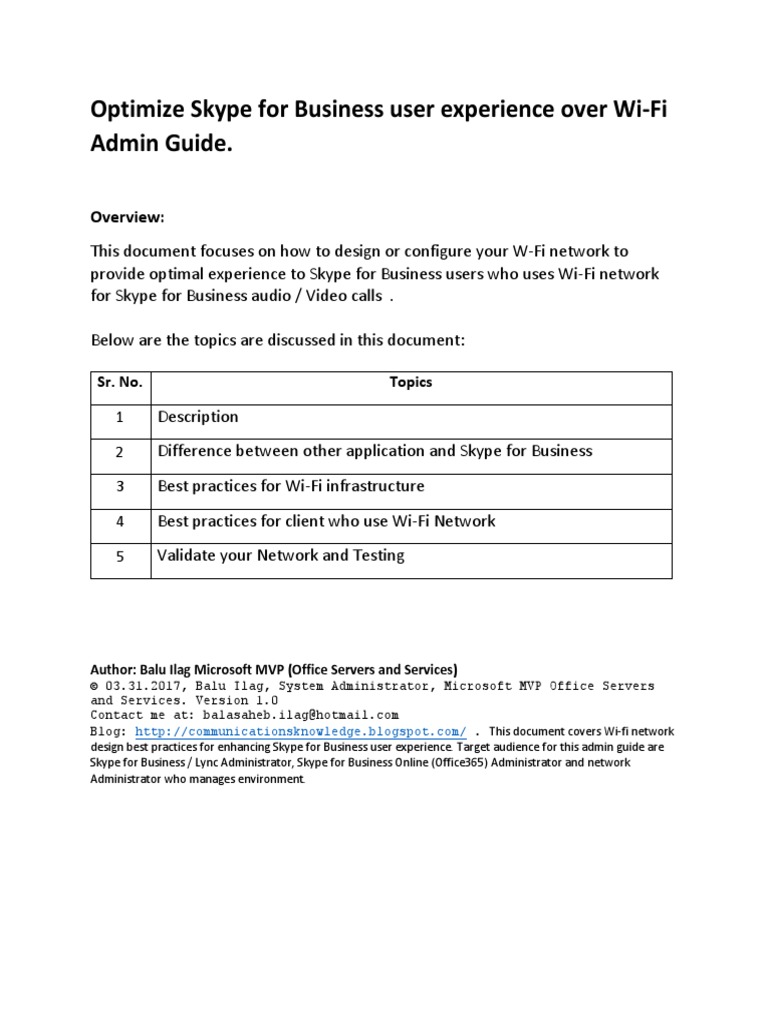 Optimize Skype For Business User Experience Over Wi-Fi Admin Guide ...