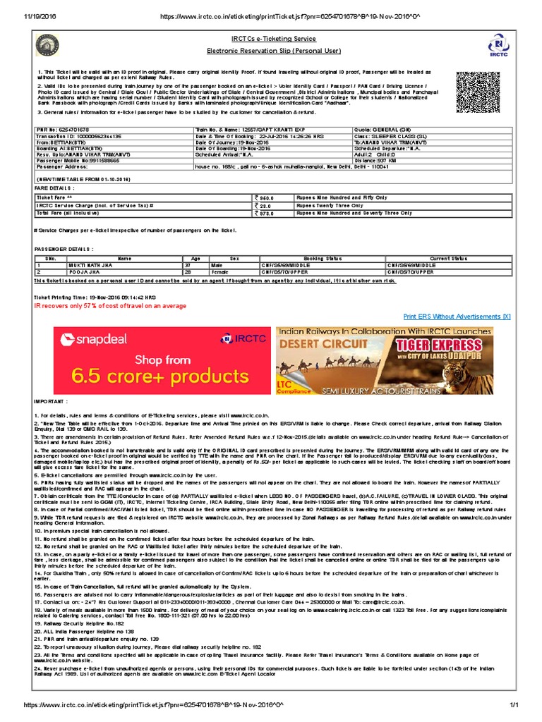 Https WWW - Irctc.co - in Eticketing PrintTicket MUKTI | PDF | Identity ...