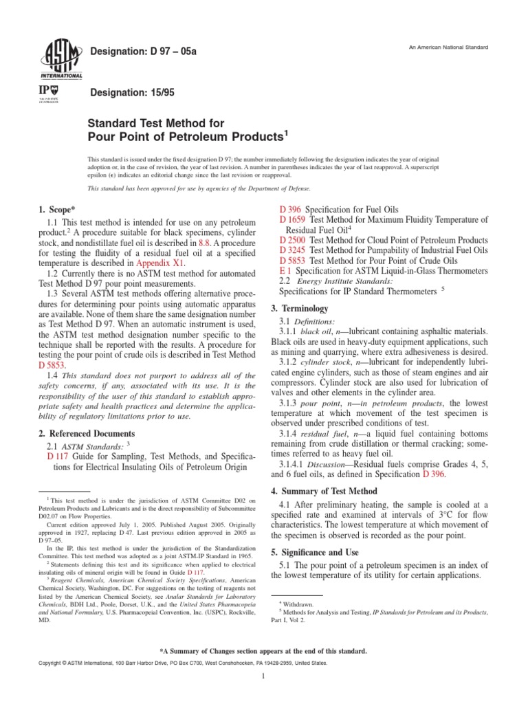 Astm D97 | PDF | Thermometer | Petroleum
