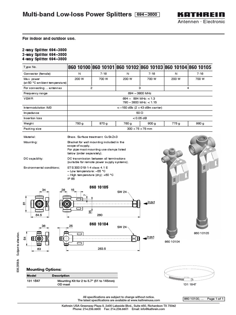 Multi-Band Low-Loss Power Splitters: For Indoor and Outdoor Use | PDF ...