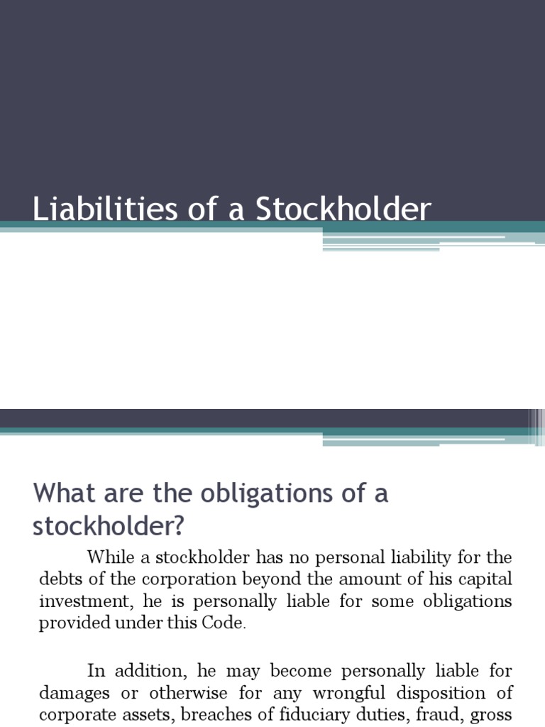 Liabilities of A Stockholder | PDF | Legal Liability | Corporations