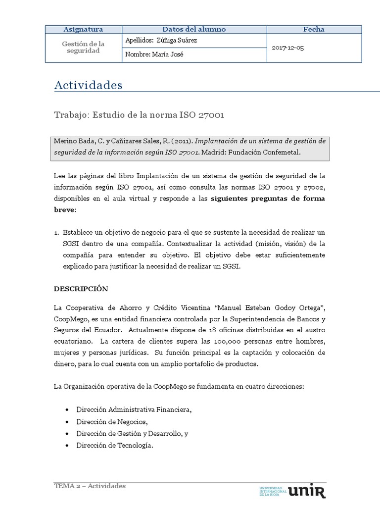 Zuniga Maria Estudio de La Norma Iso 27001 PDF | PDF | Seguridad de ...