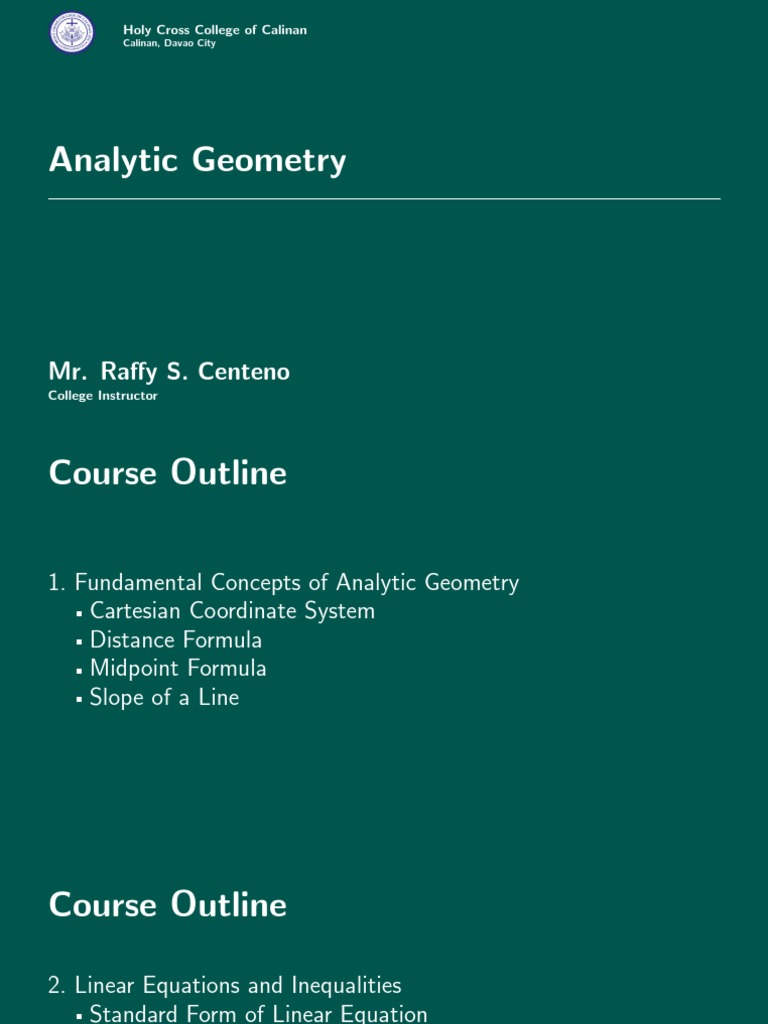 Analytic Geometry Course Outline | PDF | Ellipse | Analytic Geometry