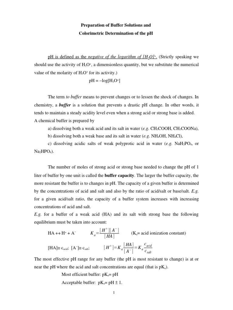 Determination of pH: Preparing Buffer Solutions and Using Acid-Base ...