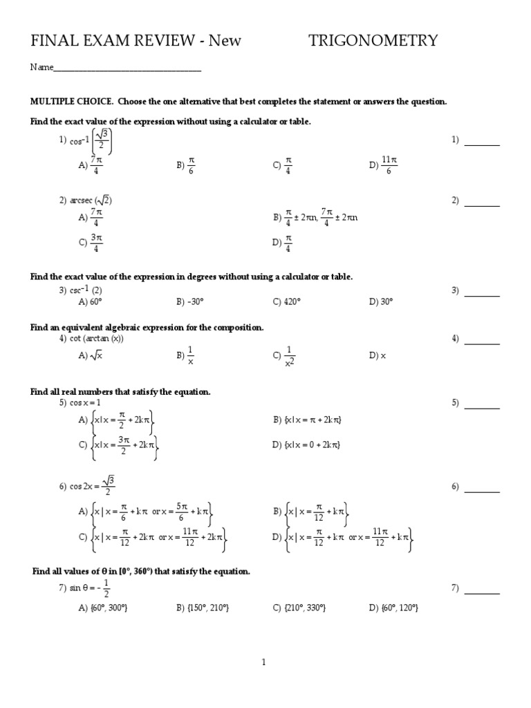 Practice Problem Trig | Download Free PDF | Trigonometric Functions | Euclidean Vector