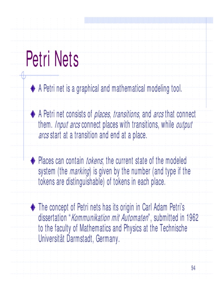 Petri Nets: Places Transitions Arcs Input Arcs Output Arcs Tokens Marking | PDF | Concurrency ...