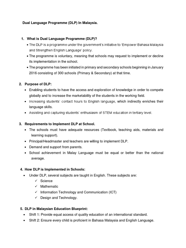 Dual Language Programme (DLP) in Malaysia | PDF