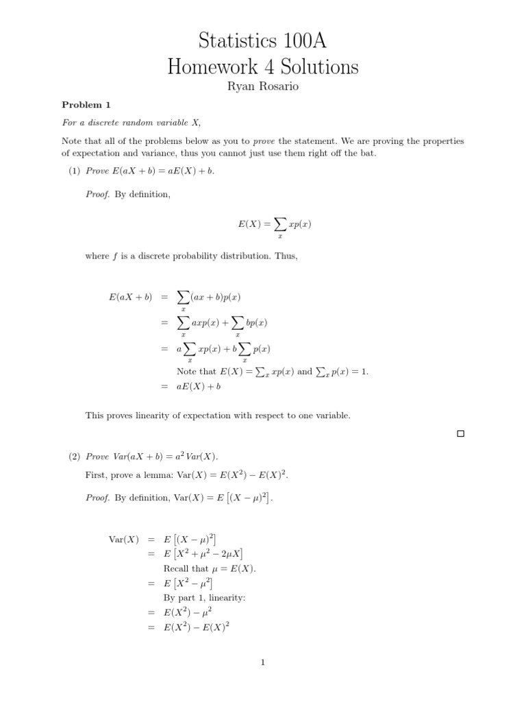 Analysis of Statistics Homework Solutions Involving Probability ...