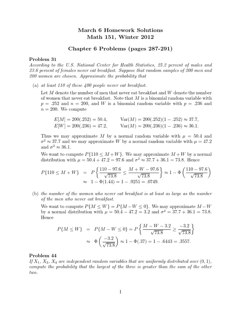 March 6 Homework Solutions Math 151, Winter 2012 Chapter 6 Problems (Pages 287-291) | PDF ...