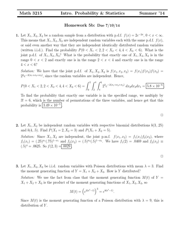 Math 3215 Intro. Probability & Statistics Summer '14 | PDF ...