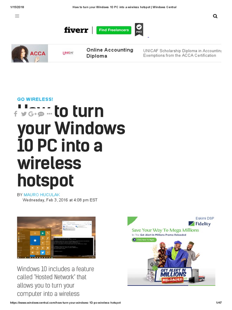 How To Turn Your Windows 10 PC Into A Wireless Hotspot - Windows ...