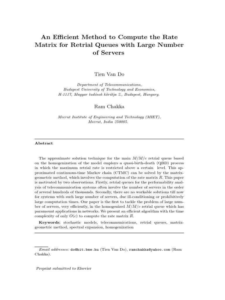Efficient Rate Matrix for Large Retrial Queues | PDF | Eigenvalues And Eigenvectors | Time ...