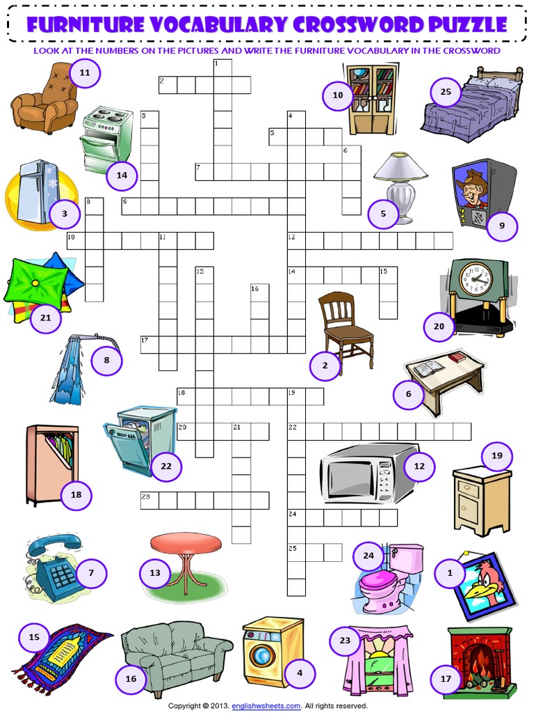 In My House Furniture Vocabulary Criss Cross Crossword Puzzle Worksheet ...