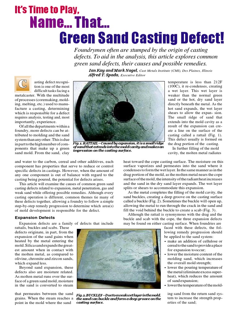 Green Sand Casting Defect!: Name | PDF | Casting (Metalworking) | Foundry