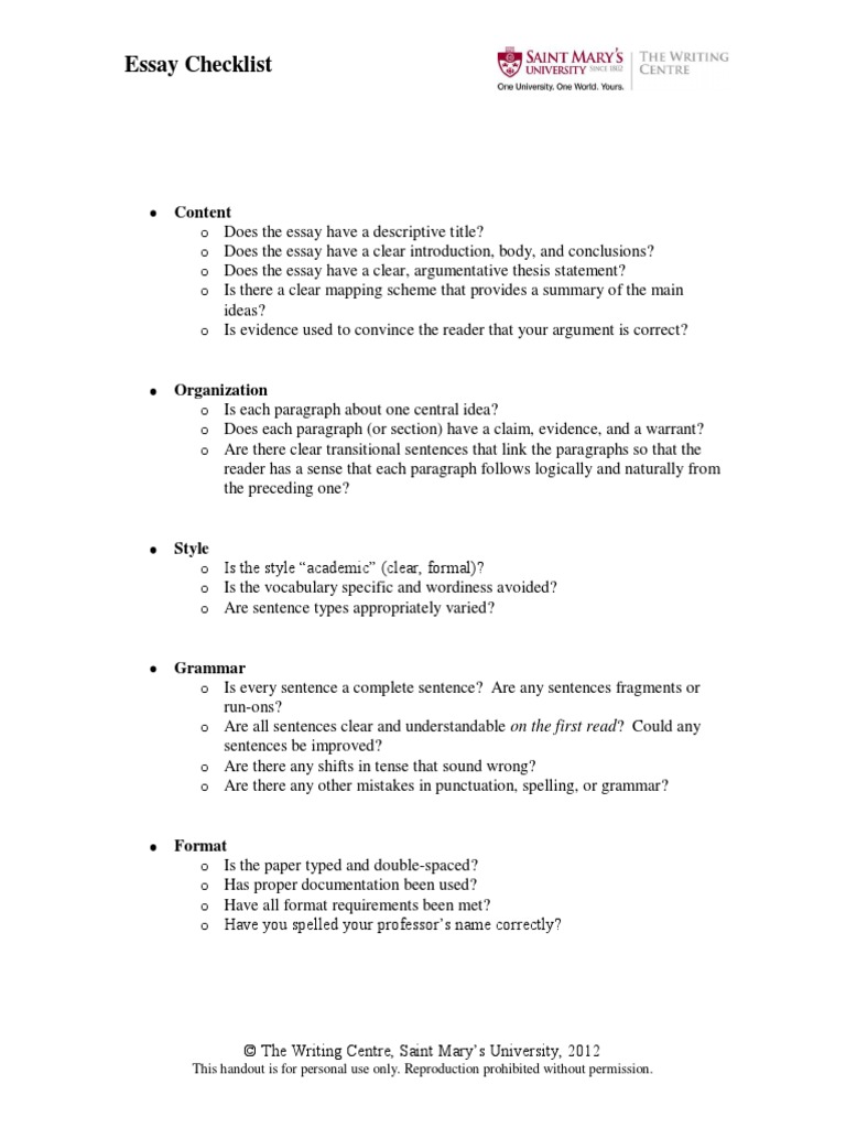 Essay Checklist June 2012 | PDF | Language Arts & Discipline