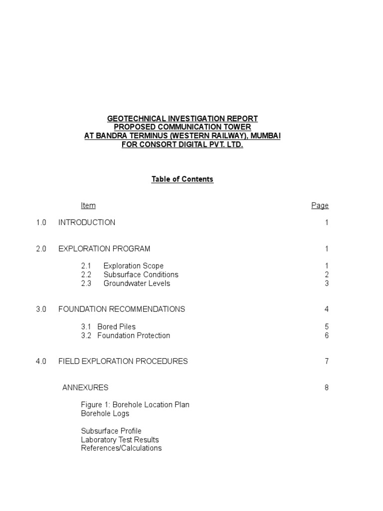 Geotechnical Report for Mumbai Tower | PDF | Deep Foundation ...