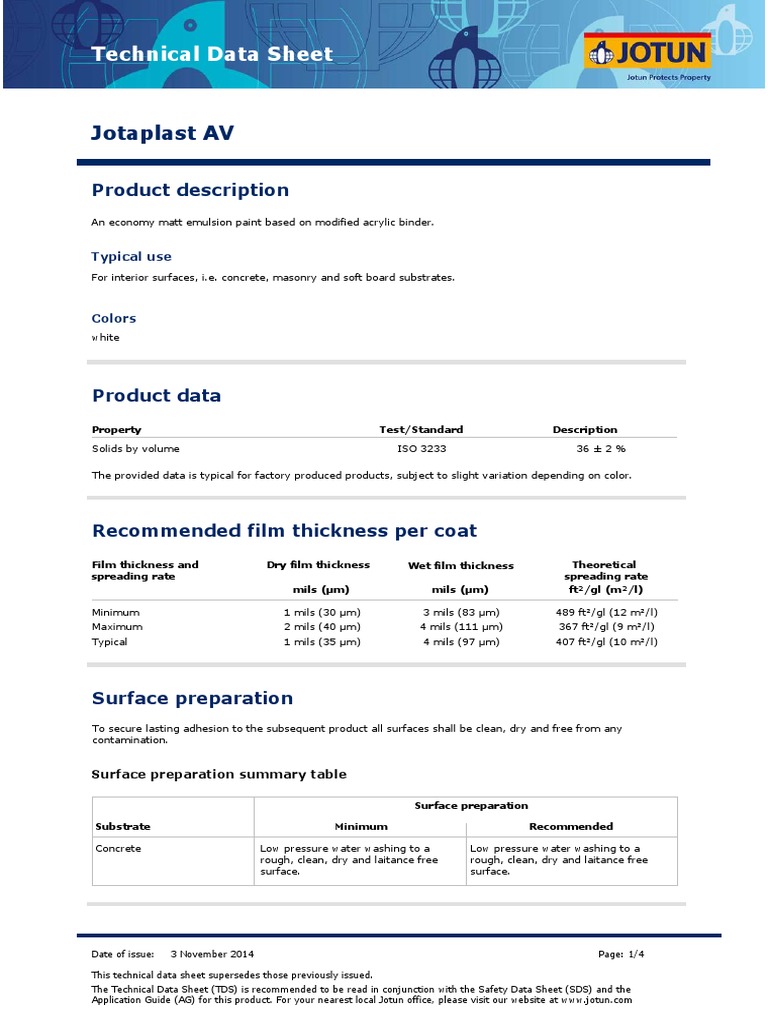 Jotaplast AV: Technical Data Sheet | Download Free PDF | Acrylic Paint | Paint