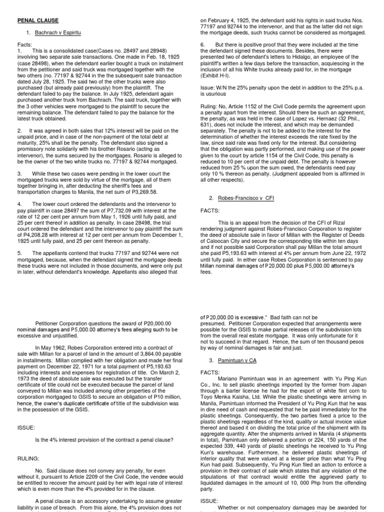 Legal Insights on Penal Clauses | PDF | Damages | Lease