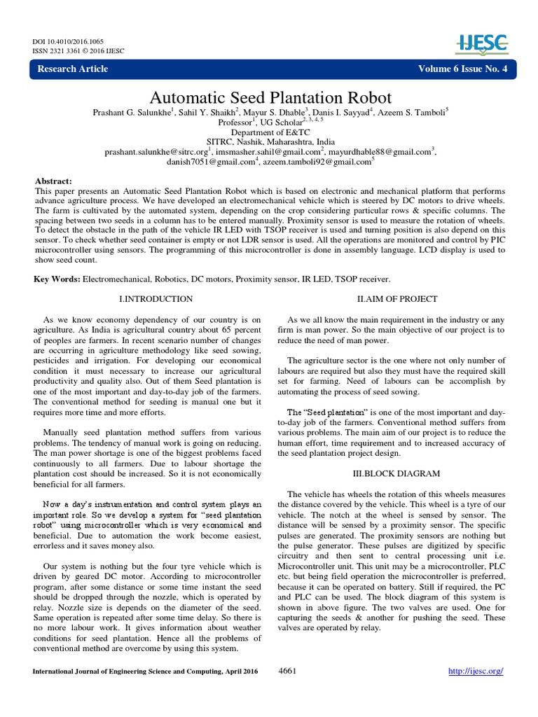 .Automatic Seed Plantation Robot | PDF | Automation | Agriculture