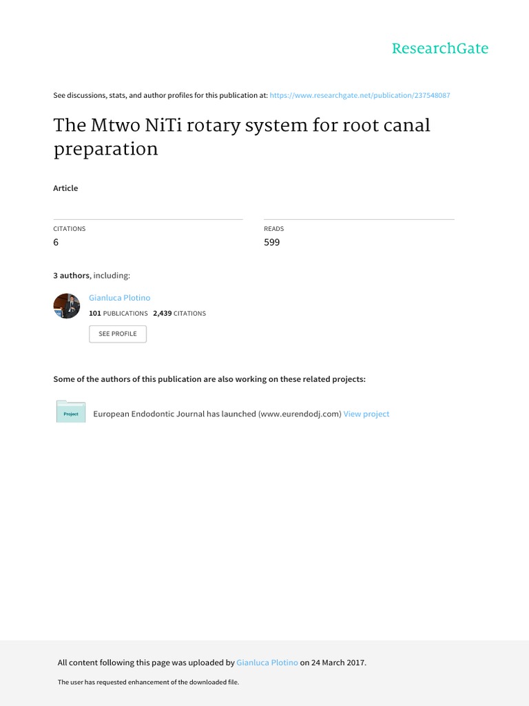 Mtwo NiTi Rotary System | PDF | Mouth | Clinical Medicine