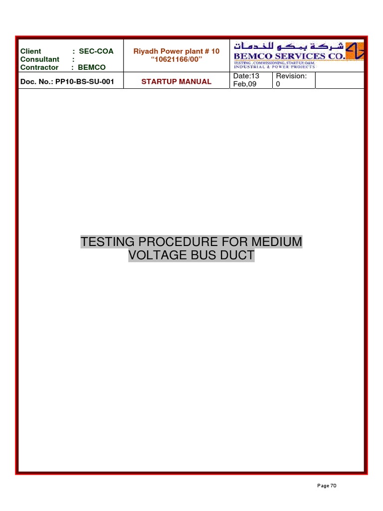 Medium Voltage Bus Duct Testing Guide | PDF | Transformer | Electrical ...