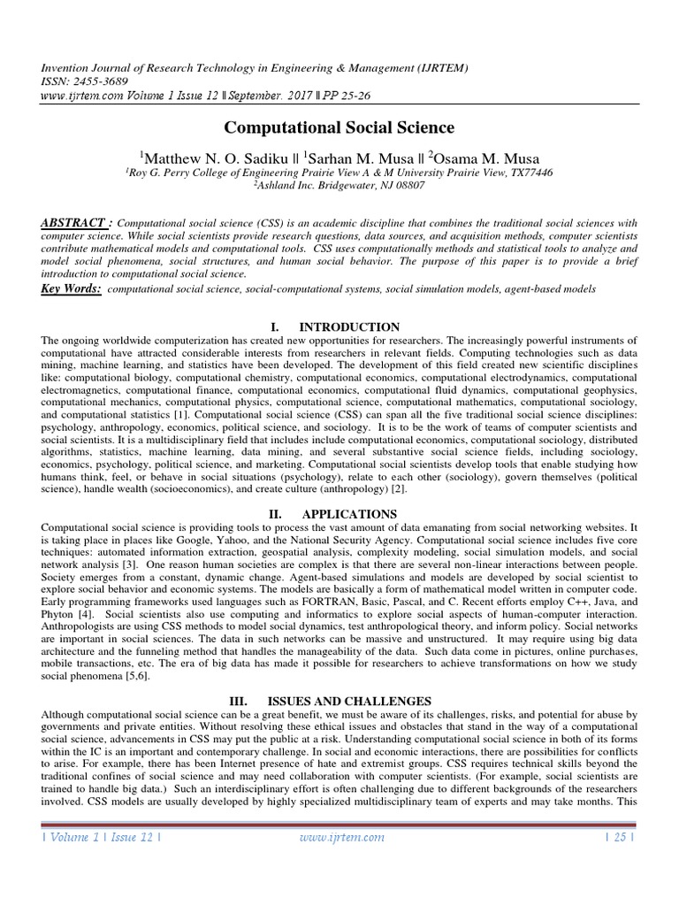 Computational Social Science Pdf Social Science Social Network