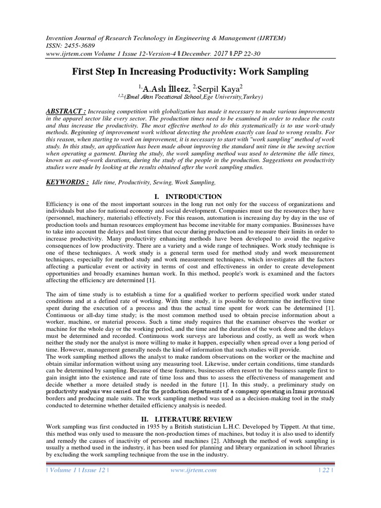 First Step in Increasing Productivity: Work Sampling | PDF | Sampling (Statistics) | Confidence ...
