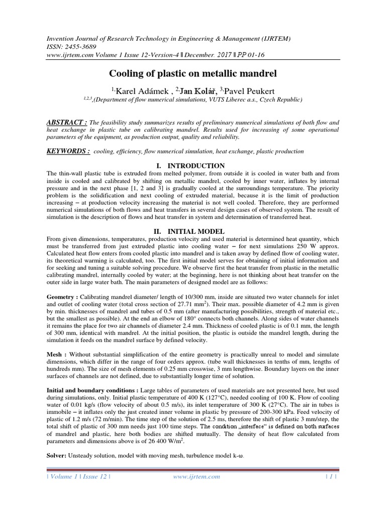 Cooling of Plastic On Metallic Mandrel | Download Free PDF | Heat ...