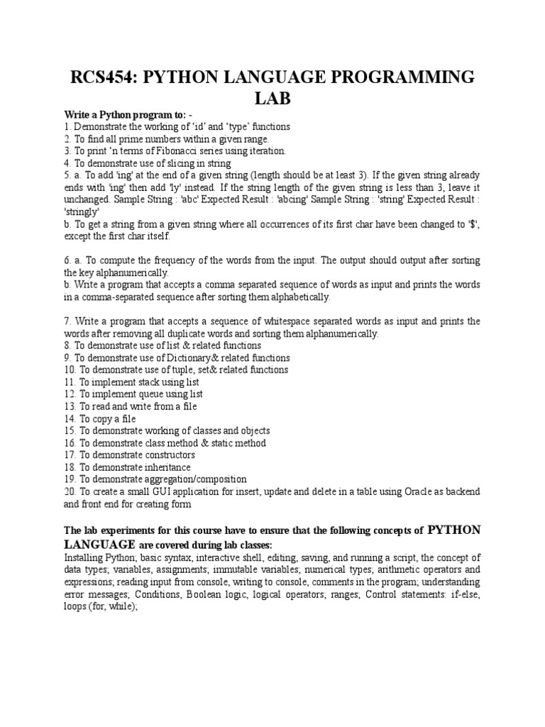 Rcs454 Python Language Programming Lab Write A Python Program To Pdf Queue Abstract Data 5500
