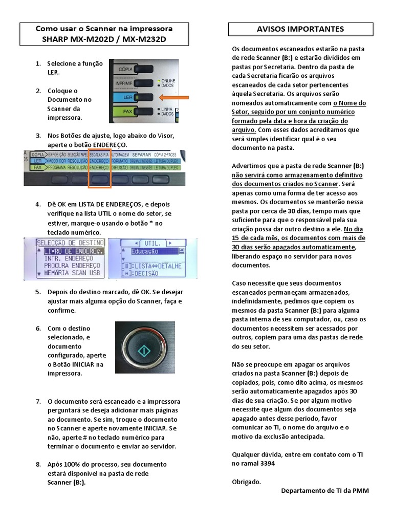 Como usar o Scanner da impressora SHARP MX-M202D/MX-M232D | PDF | Teclado de computador ...