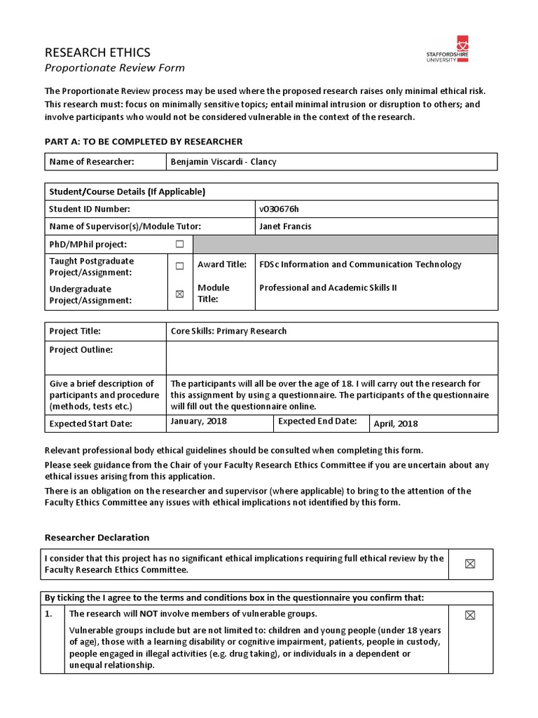Proportionate Ethical Review Form | PDF | Institutional Review Board ...