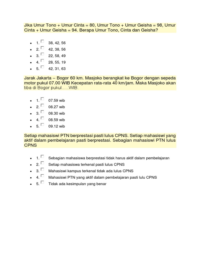 Soal Simulasi Cat | PDF