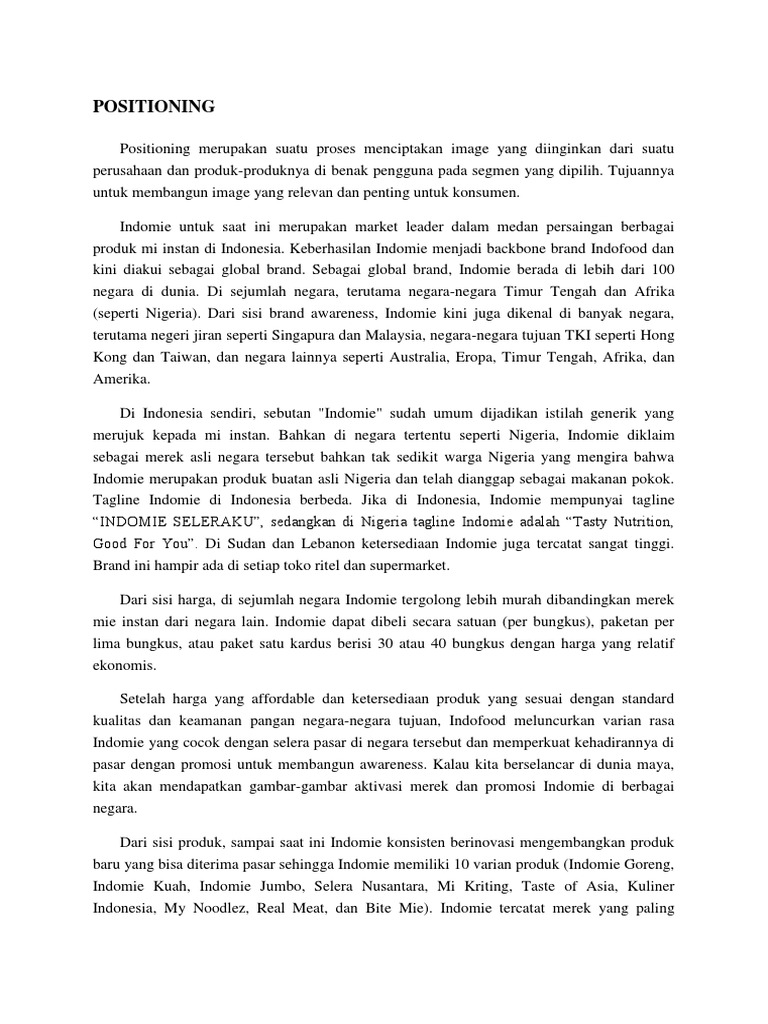 Positioning Indomie | PDF