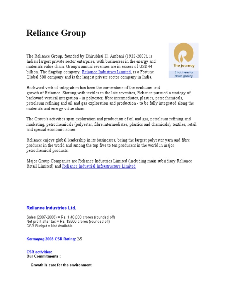 Reliance Industries: CSR and Community Impact | PDF