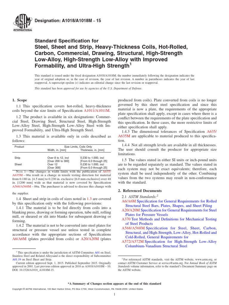 A 1018 - A 1018M - 15 | PDF | Rolling (Metalworking) | Structural Steel