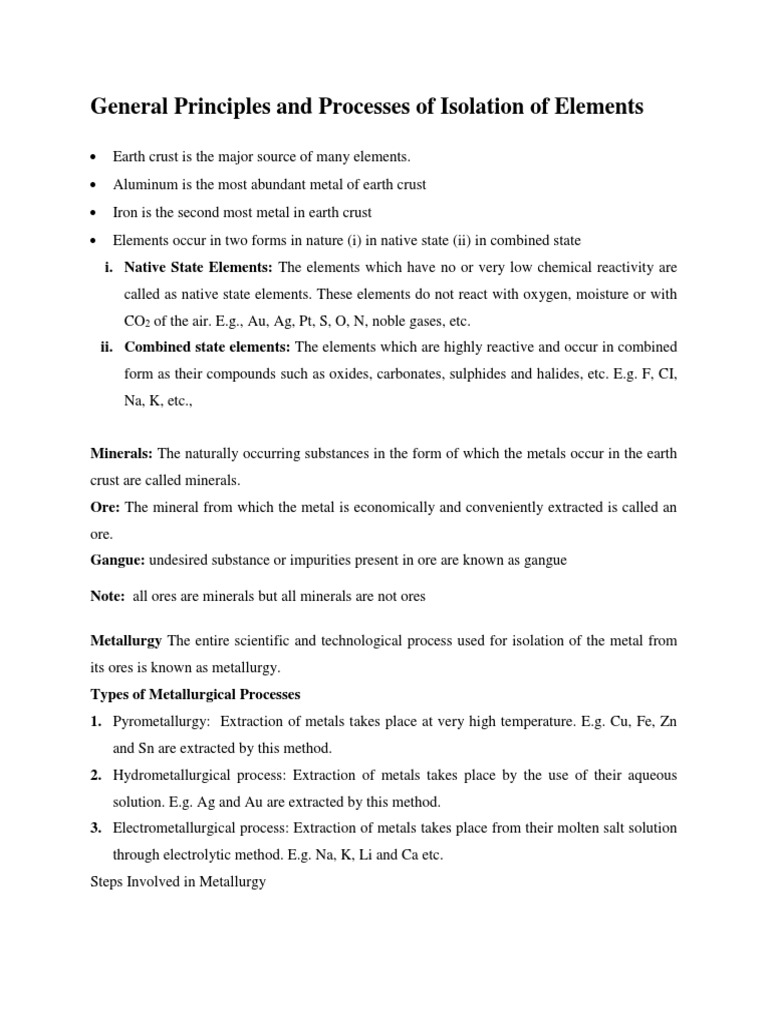 Isolation Processes of Elements Explained | PDF | Chemical Elements ...