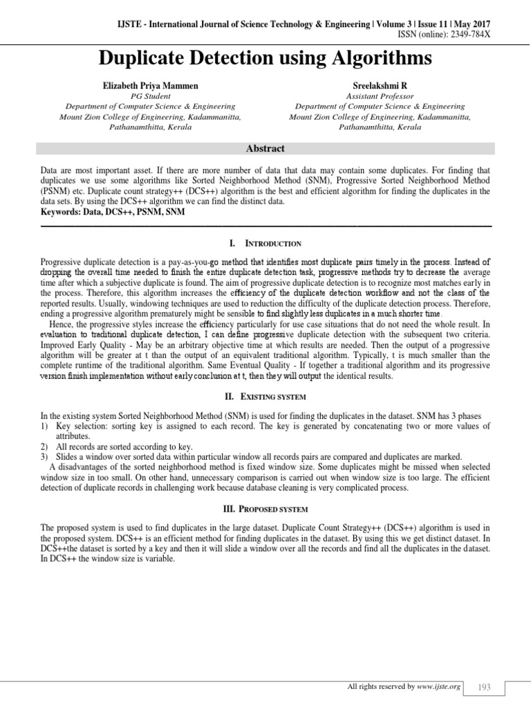 Duplicate Detection Using Algorithms Pdf Algorithms Information Technology Management 2987
