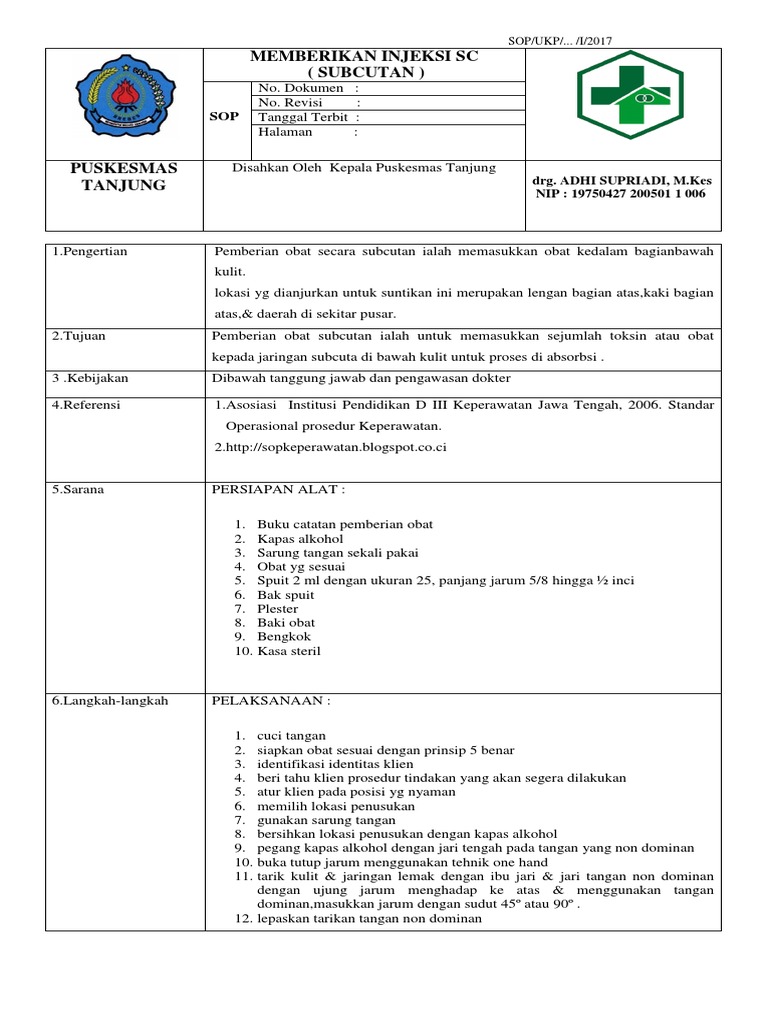 Sop Memberikan Injeksi SC (Subcutan) | PDF