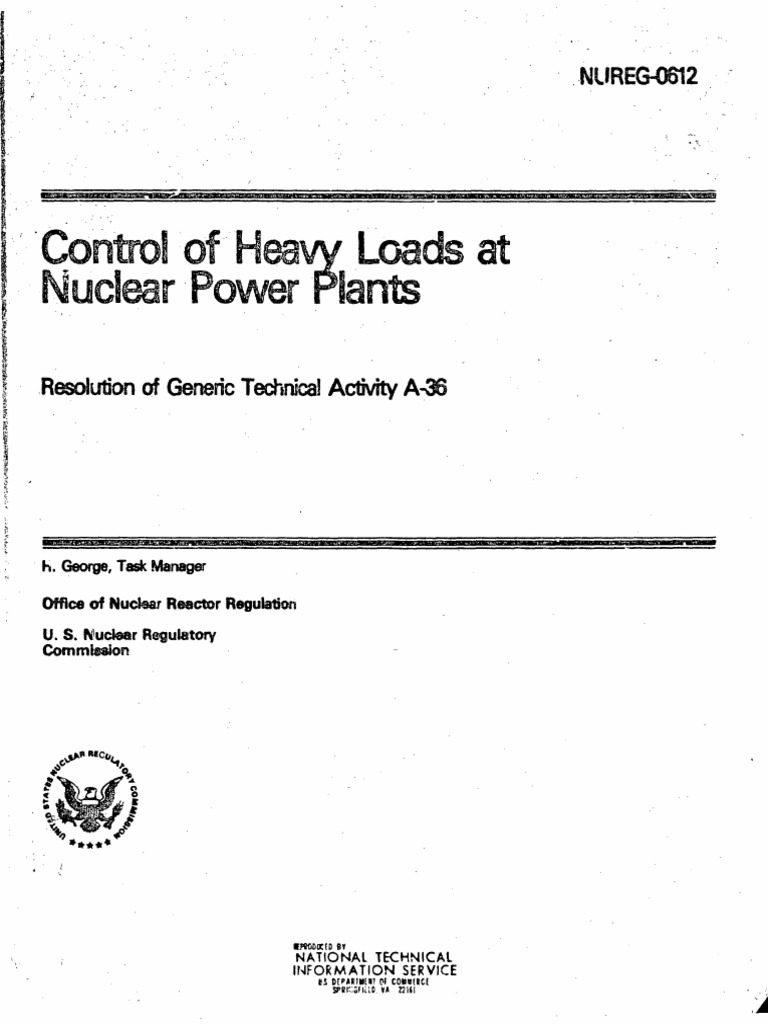 NUREG-0612-Control of Heavy Loads at NPPs | PDF | Nuclear Regulatory ...