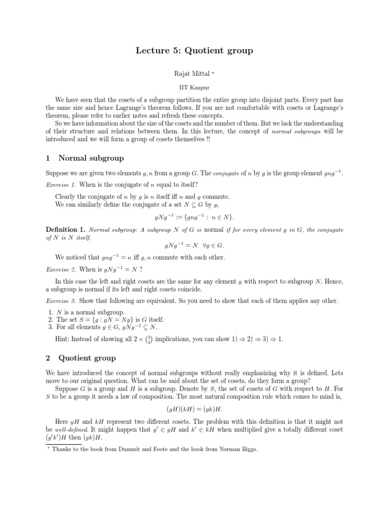 Quotient Groups | PDF | Group (Mathematics) | Mathematical Analysis
