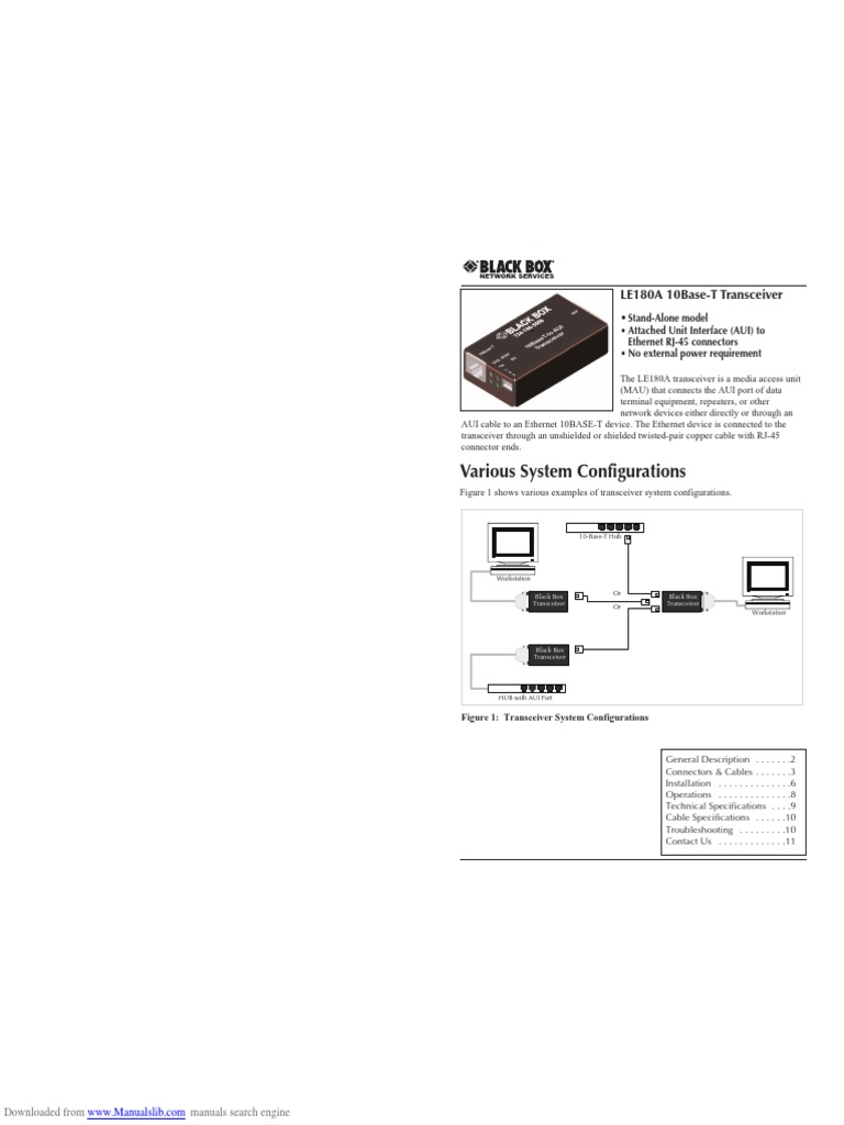 Various System Configurations: LE180A 10Base-T Transceiver | Download ...