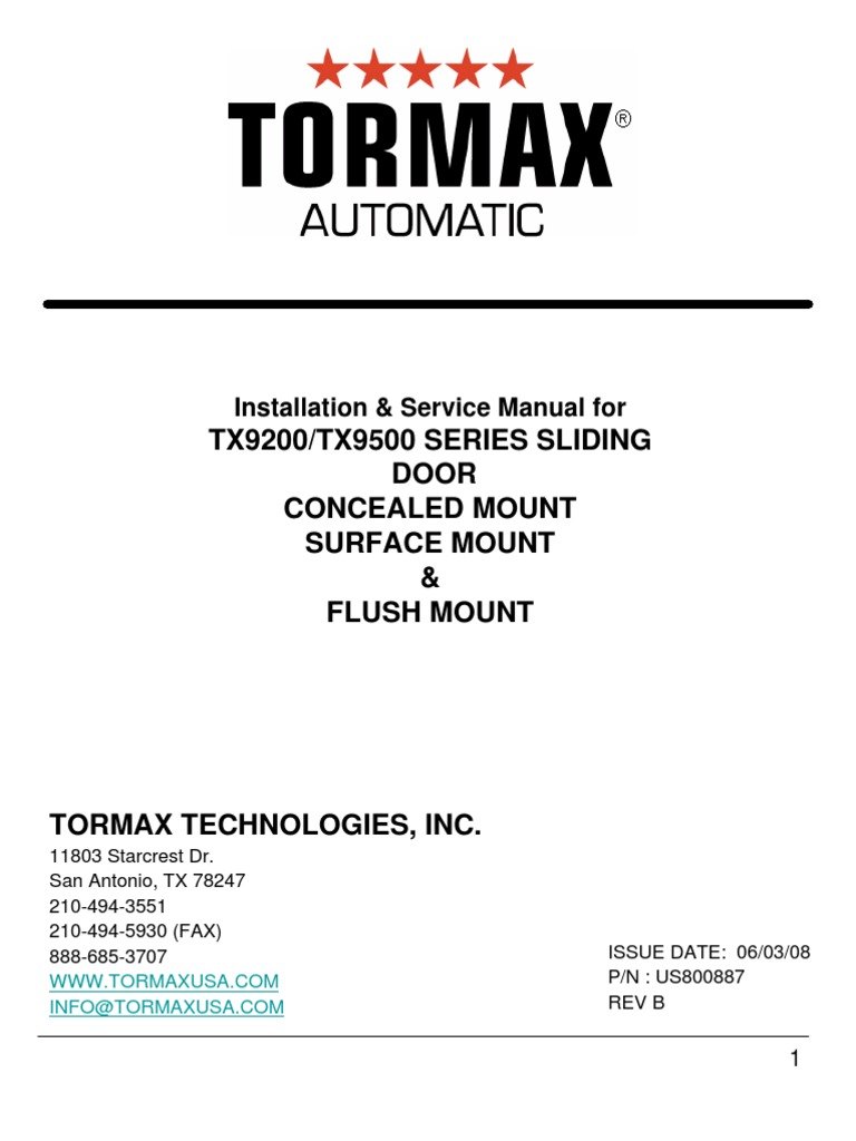 Tormax TX9200 Manual-1 | PDF | Electrical Connector | Door